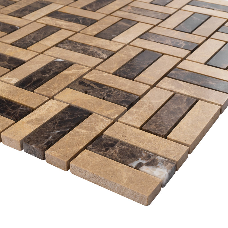 Supreme Tile Emperador 0.6" x 2" Marble Random Stone Look Mosaic Wall ...