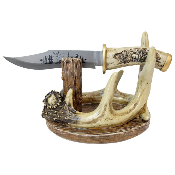 Millwood Pines Castleford Faux Antler on Wood Decorative Engraved Deer ...