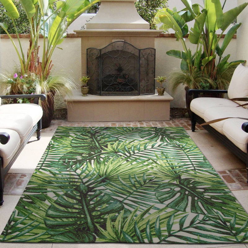 DECOMALL SUNSHINE Tropical Plants Outdoor Rugs Green | Wayfair