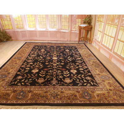 Astoria Grand Fitz Oriental Handmade Tufted Wool Black Area Rug | Wayfair