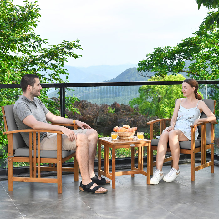 Winston Porter Baudin Solid Wood 2 - Person Seating Group with Cushions ...