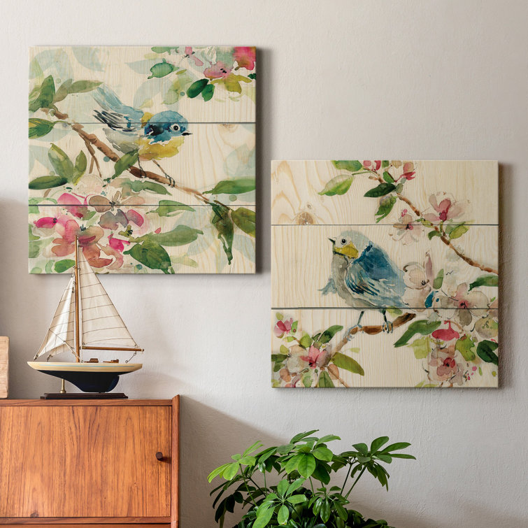 Winston Porter Birds And Blossoms I - 2 Piece Wrapped Canvas Print ...