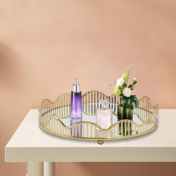 Everly Quinn Janaiyah Round Mirrored Tray Perfume Holder Makeup ...