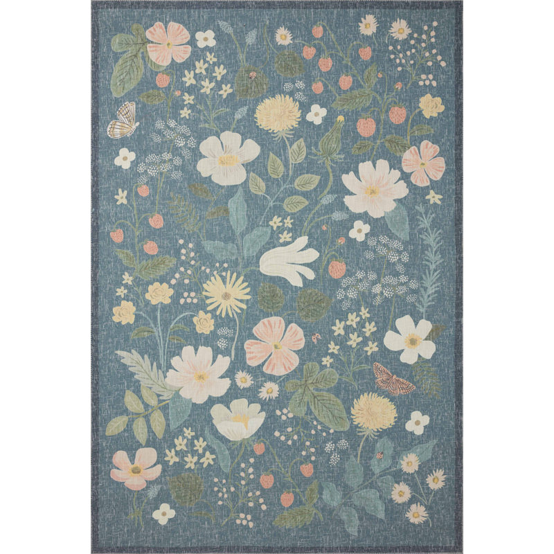 Rifle Paper Co. x Loloi Cotswolds COT-01 Strawberry Fields Teal Rug ...
