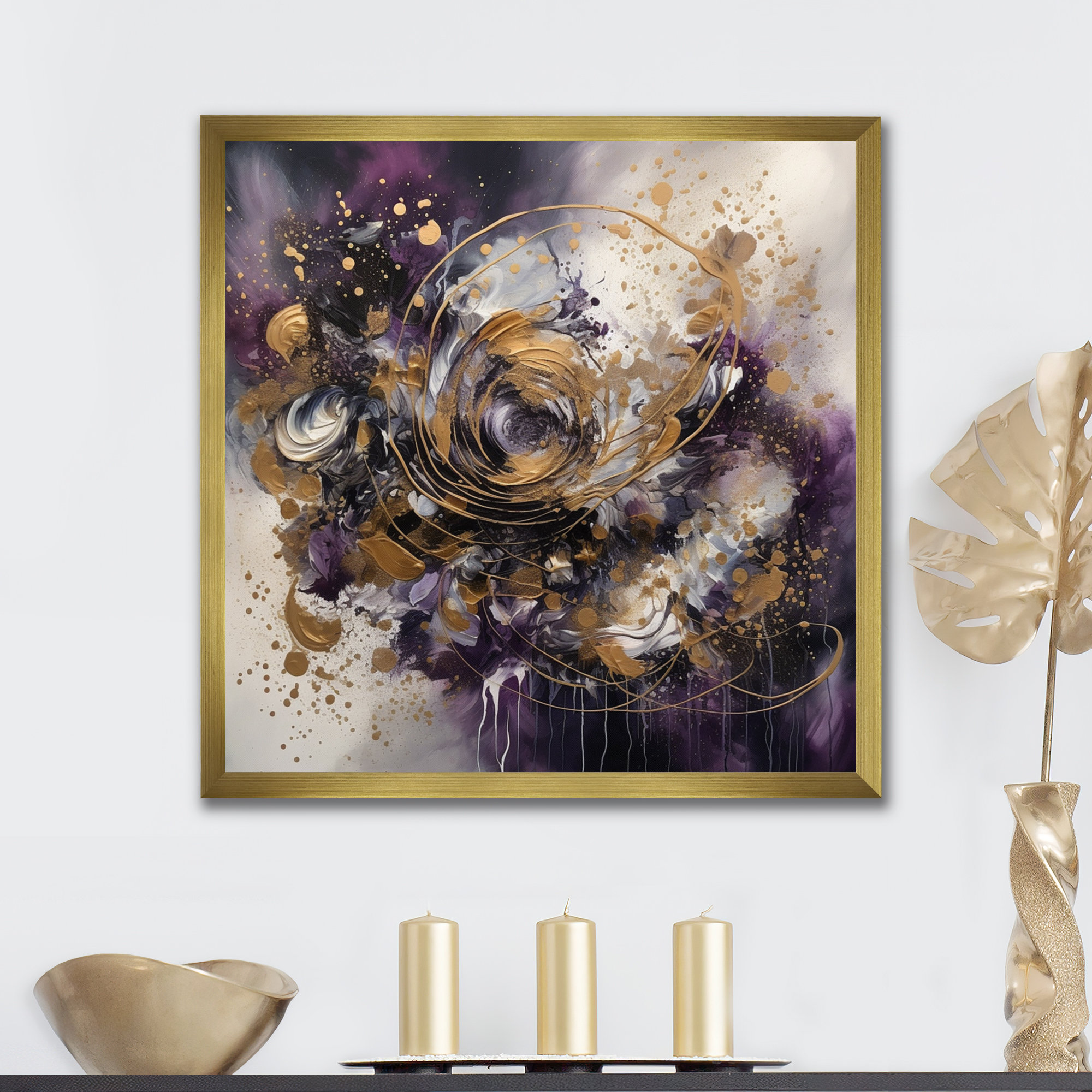 Mercer41 Panola Gold Purple Transcendent Liquid Ink On Canvas Print ...