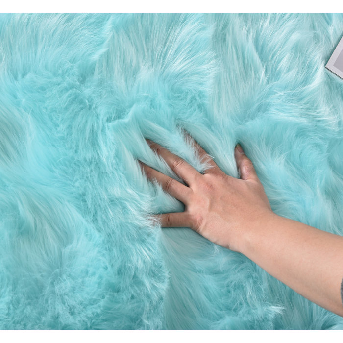 Everly Quinn Macie-Lou Handmade Faux Sheepskin Light Blue Rug & Reviews ...