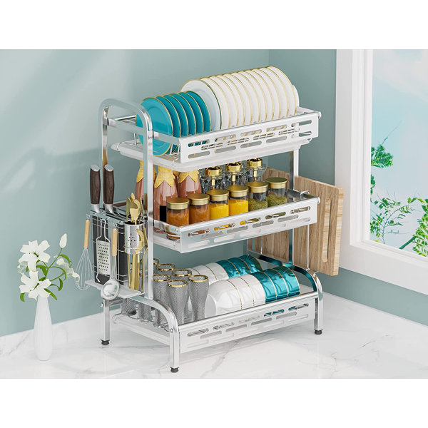 Belfry Kitchen Dish Drainers Rack With Drip Tray, 304 Stainless Steel 3 ...