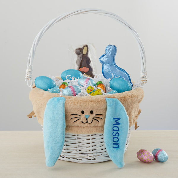 Personalization Mall Embroidered Bunny Ear Wicker Basket | Wayfair