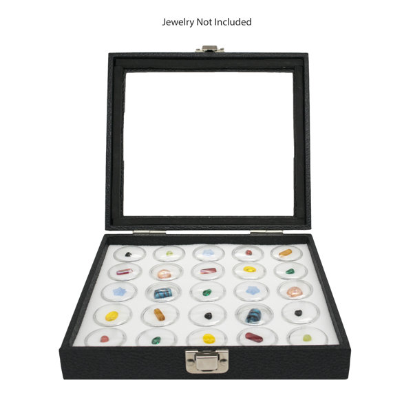 Ebern Designs Glass Top White Jewellery Gemstone Display Case With Gem ...