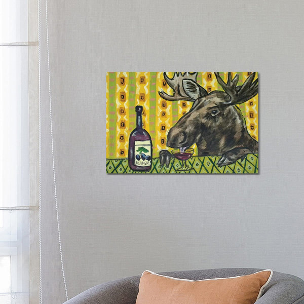 Union Rustic Moose Wine by - Wrapped Canvas Painting | Wayfair.co.uk