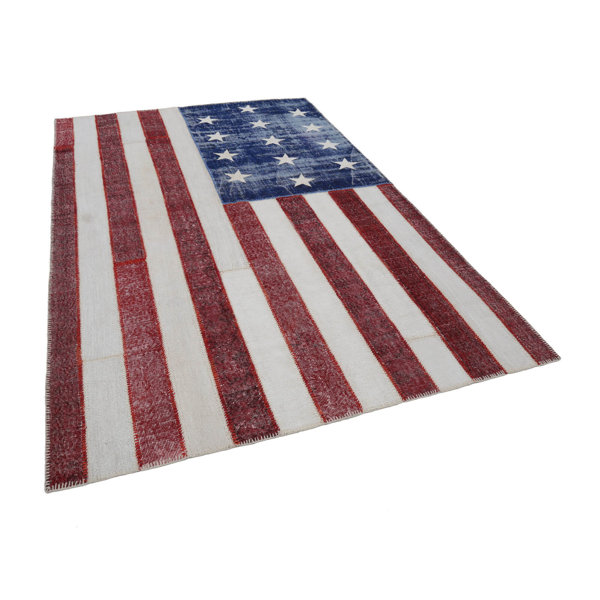 Borough Wharf Flag Patchwork Red Flag Cotton Wool Hand Woven Area Rug ...