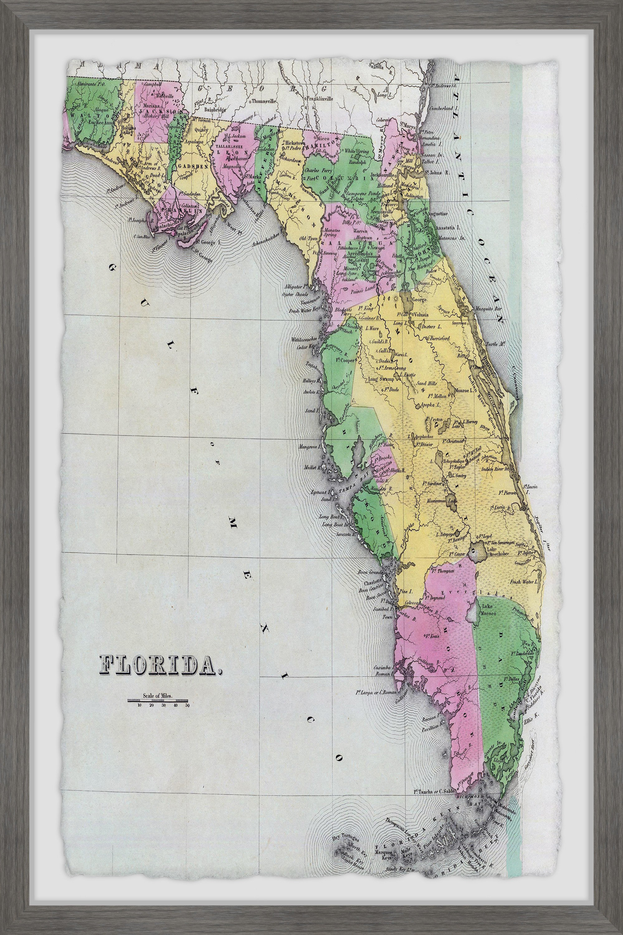 Trinx Map Of Florida - Picture Frame Print | Wayfair