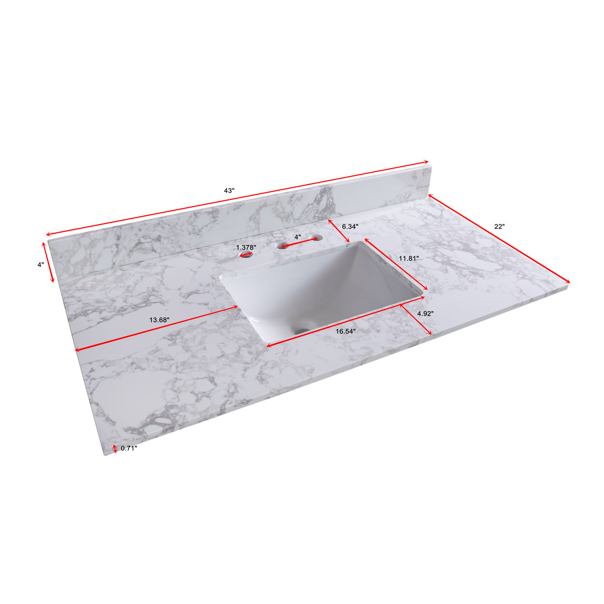 Modern Luxe Furniture 43" Single Bathroom Vanity Top in White with Sink ...