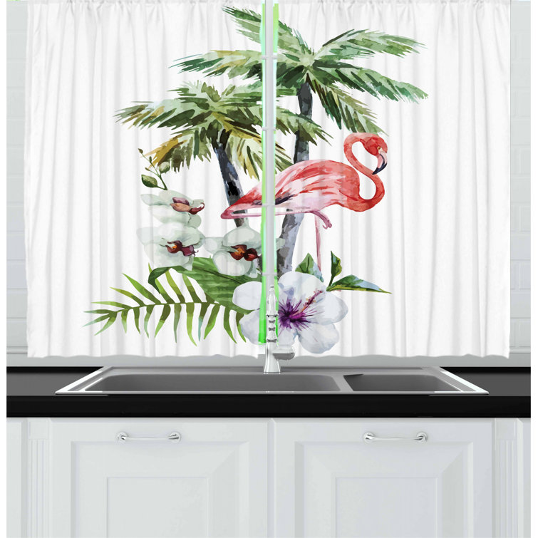 Bless international Floral Tailored 55'' Kitchen Curtain in Green | Wayfair