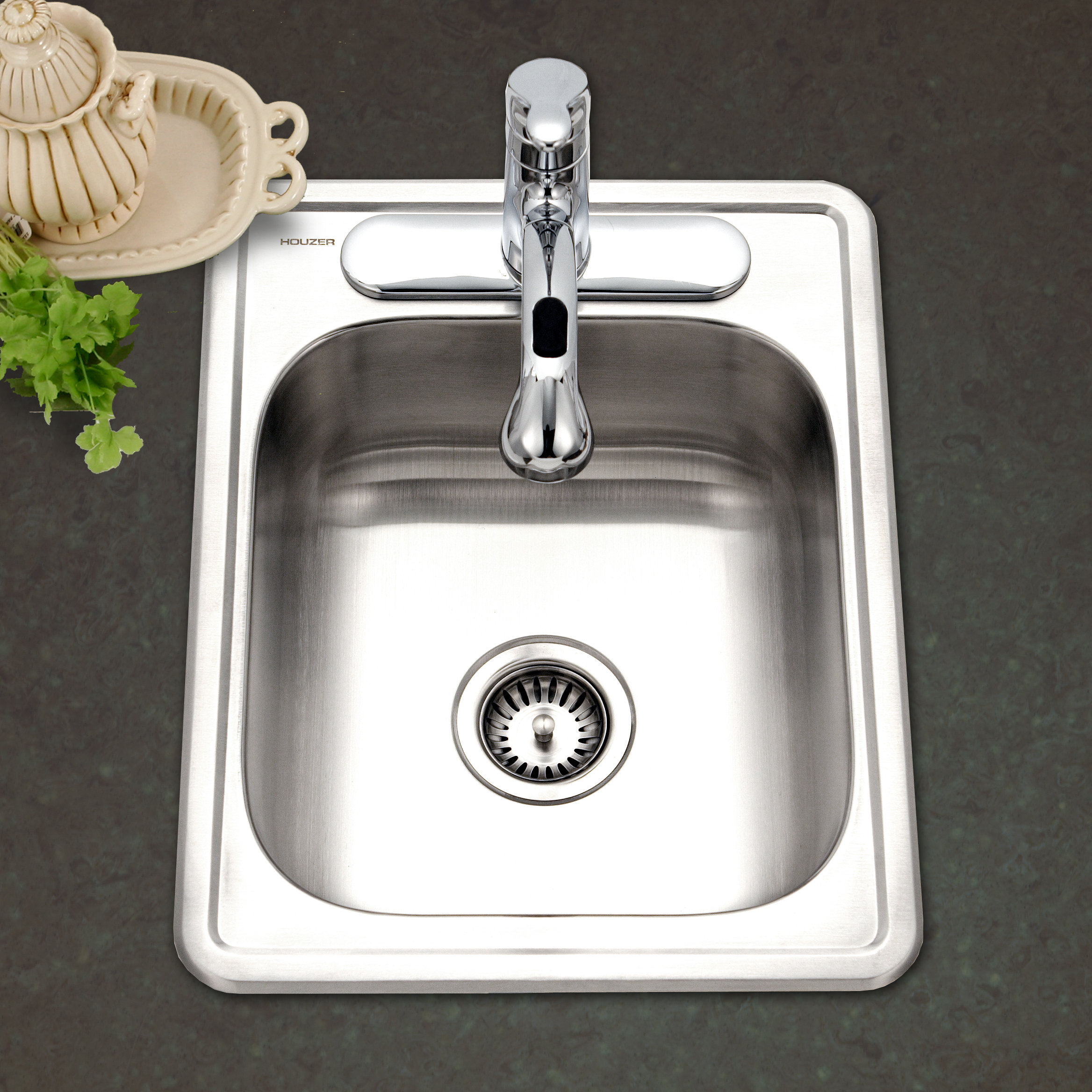 Houzer Hospitality 17'' W Single Bowl Stainless Steel Kitchen Sink with ...