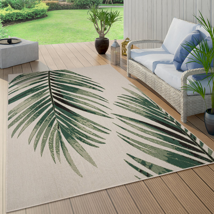 Beachcrest Home Vern Floral Palm Leaf Rug Tropical Design For Indoor ...