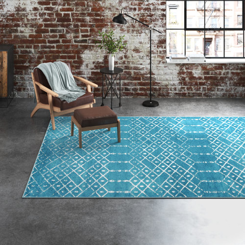 Steelside™ Siera Performance Teal Blue Rug & Reviews | Wayfair