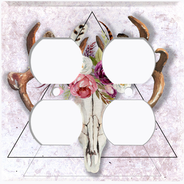 WorldAcc Indian Native Bull Skull Flower Wreath 4-Gang Duplex Outlet ...