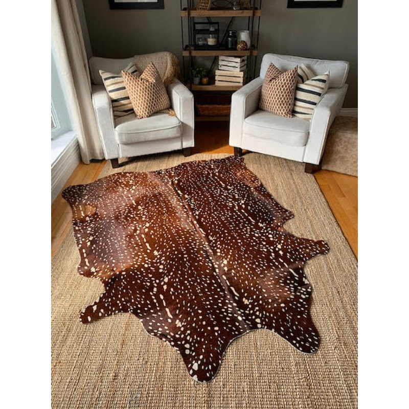 Cowhidesusa Handmade Axis Deer Print Cowhide Leather Dark Brown Rug ...