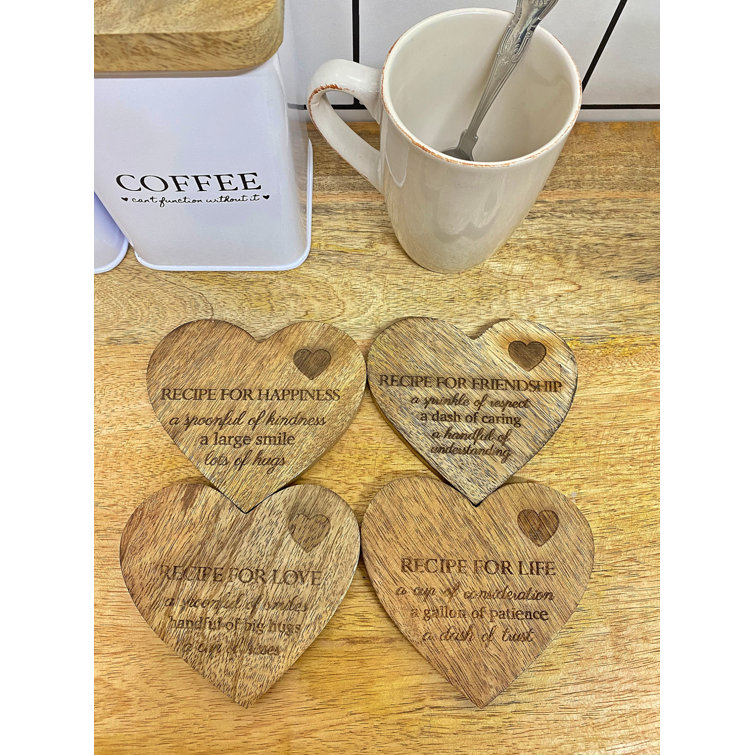 Maturi Set Of 4 Wooden Heart Shaped Coasters | Wayfair.co.uk