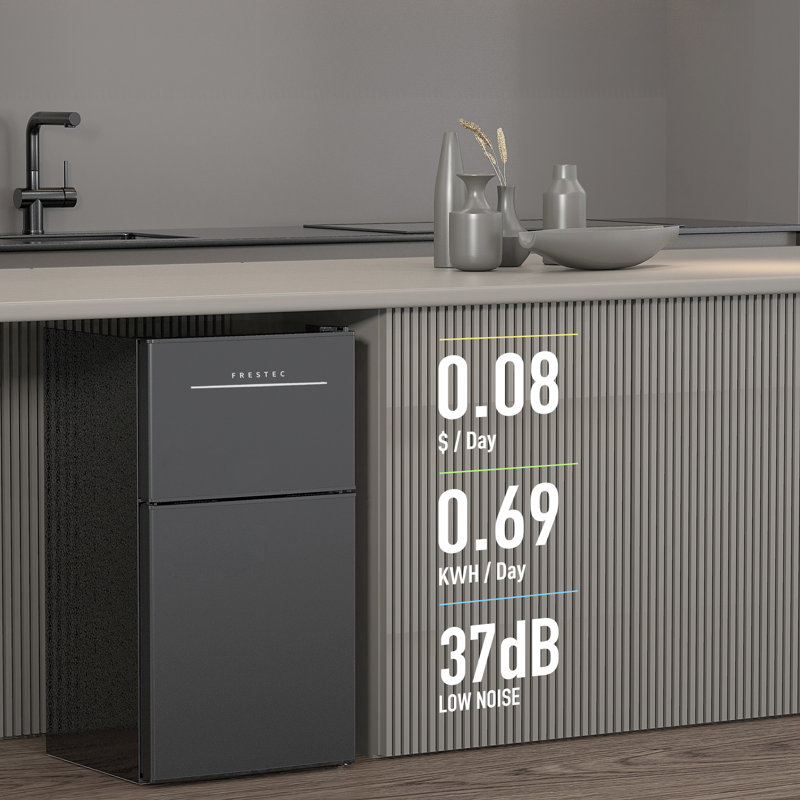 Frestec 3.2 Cubic Feet cu. ft. Freestanding Mini Fridge with Freezer ...