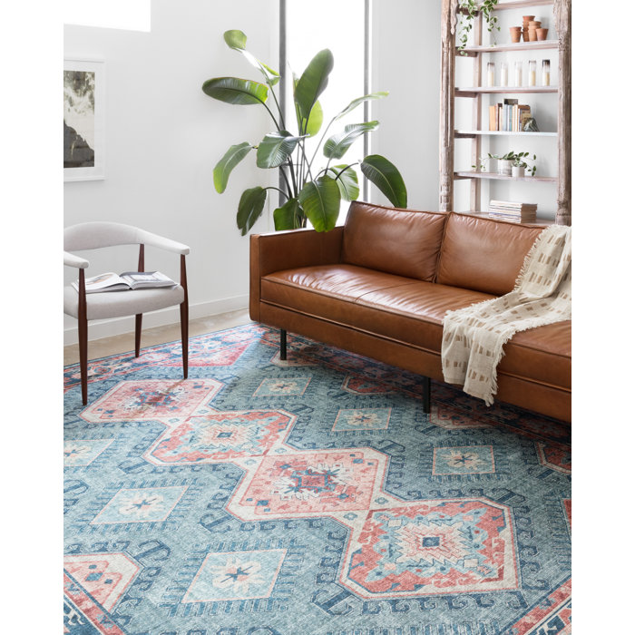 Bungalow Rose Gelo Performance Blue/Rose Rug & Reviews | Wayfair