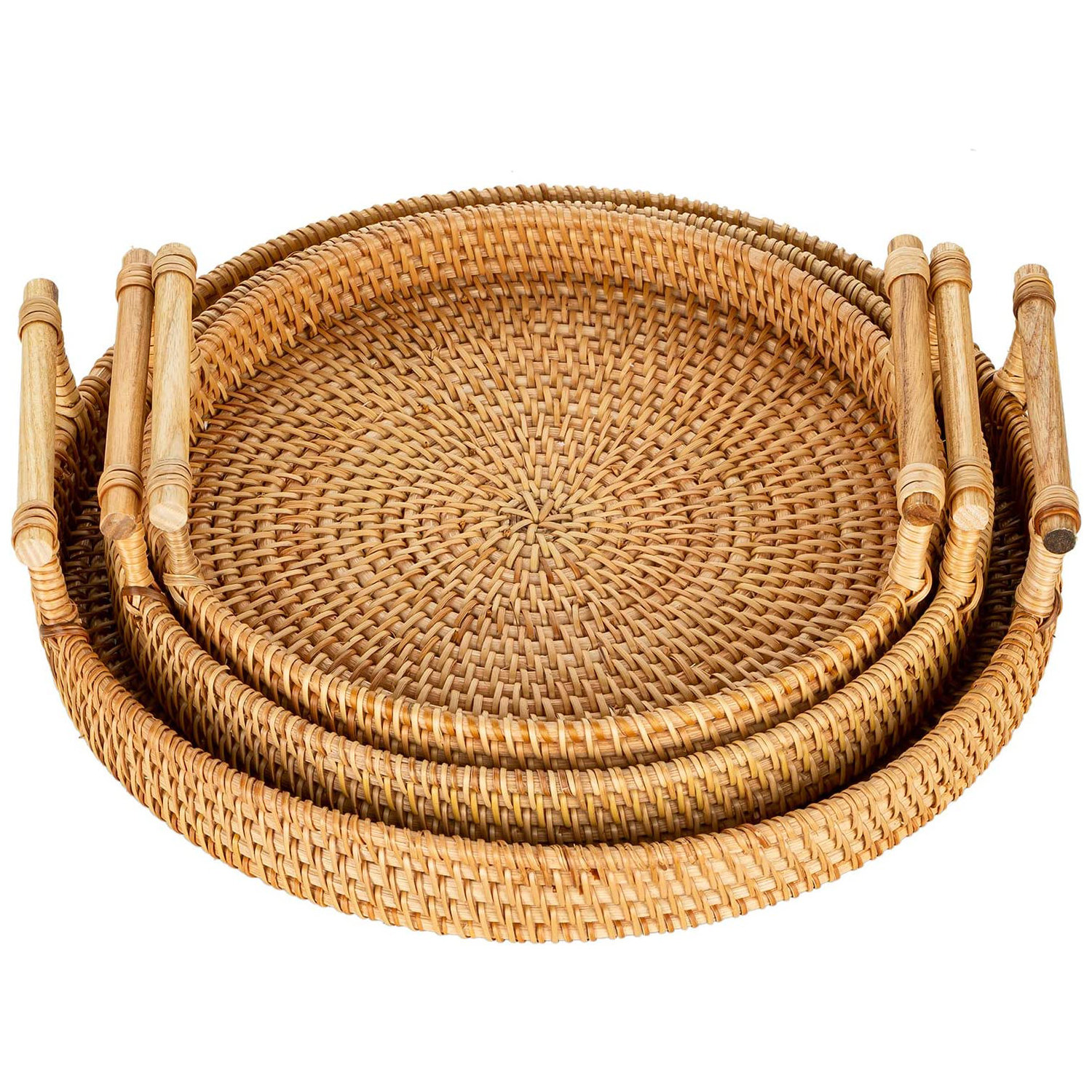 Bayou Breeze Asilin Rattan Tray - Set of 3 | Wayfair