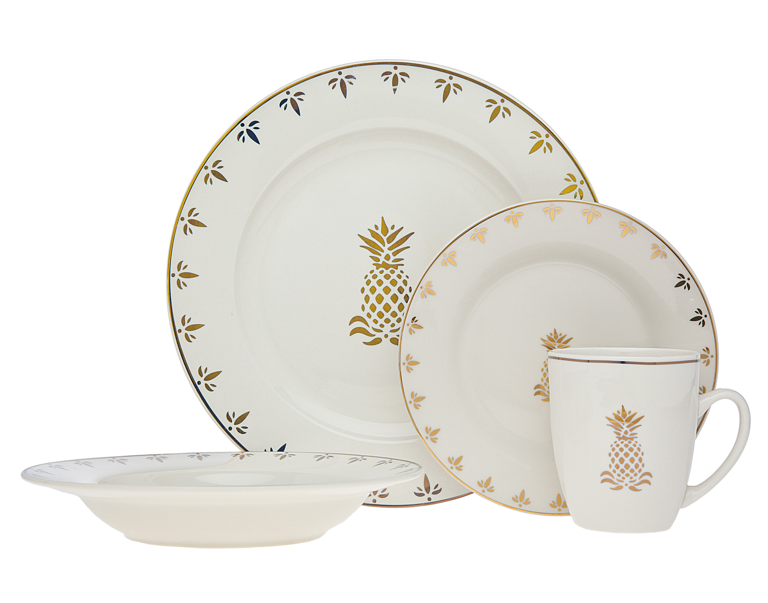 Godinger Silver Art Co Pineapple 16 Piece Dinnerware Set, Service for 4 ...