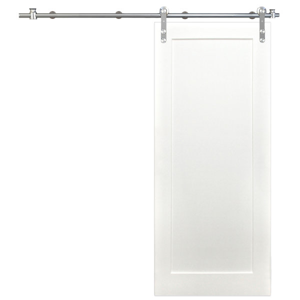 CreativeEntryways Paneled Wood Primed Shaker Barn Door with ...