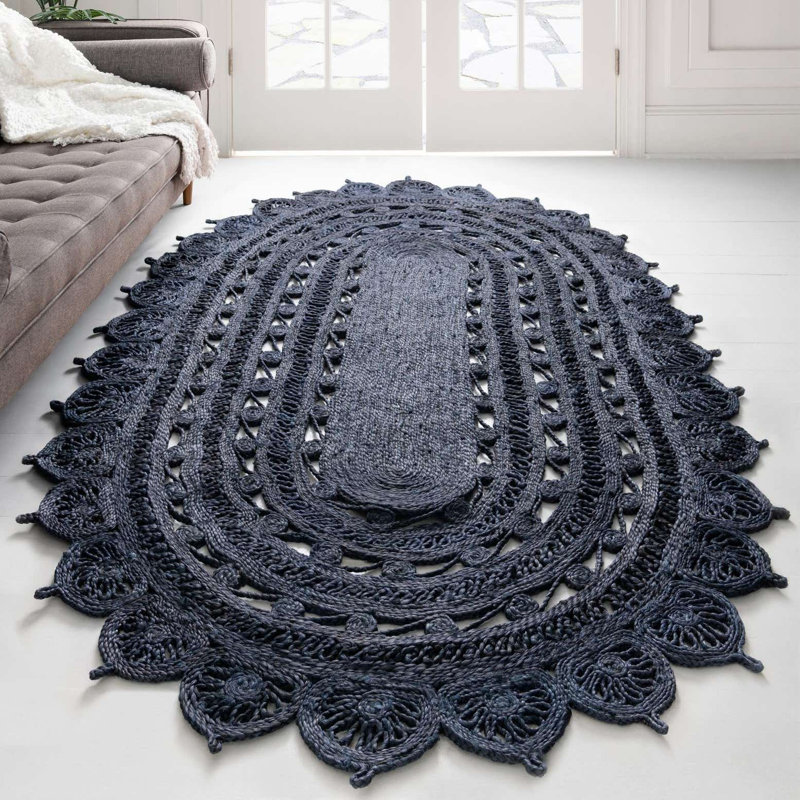 Langley Street Oval Arne Oriental Power Loomed Jute Area Rug in Navy ...