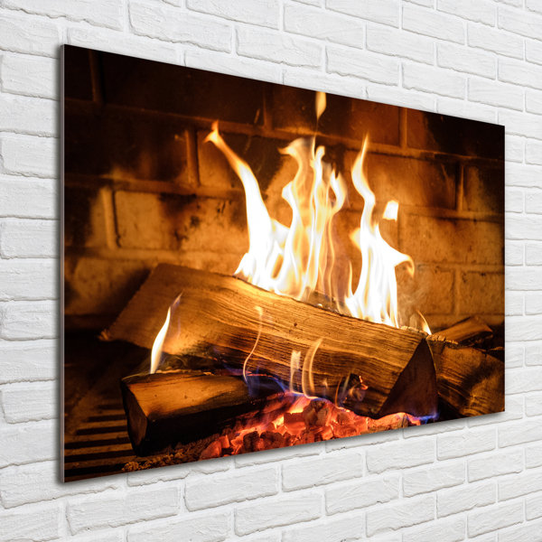 Ebern Designs Wood In The Fireplace - Unframed Art Prints on Glass ...