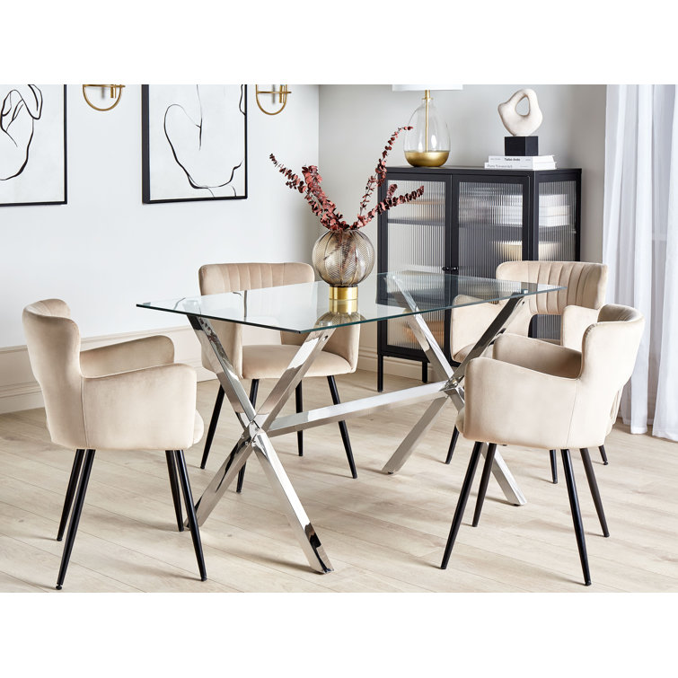 Metro Lane Glass Top Dining Table 130 X 70 Cm Silver FLORIN | Wayfair.co.uk