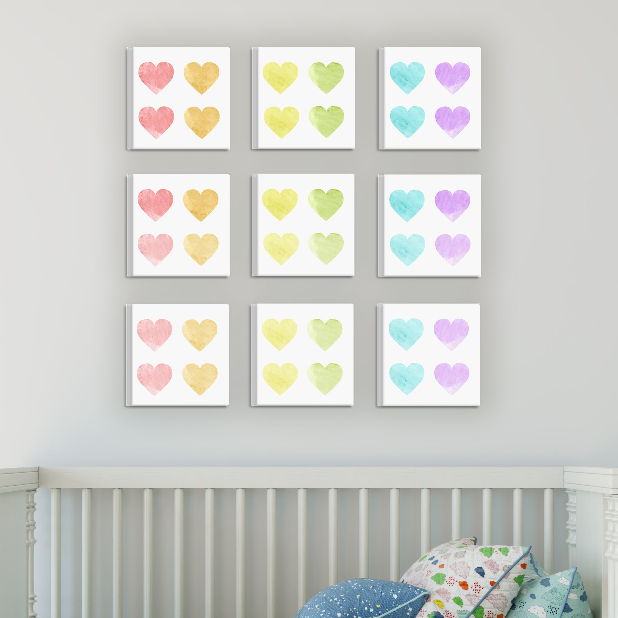 Viv + Rae Kerlin Rainbow Watercolor Hearts -9 Piece Set Canvas Wall Art | Wayfair