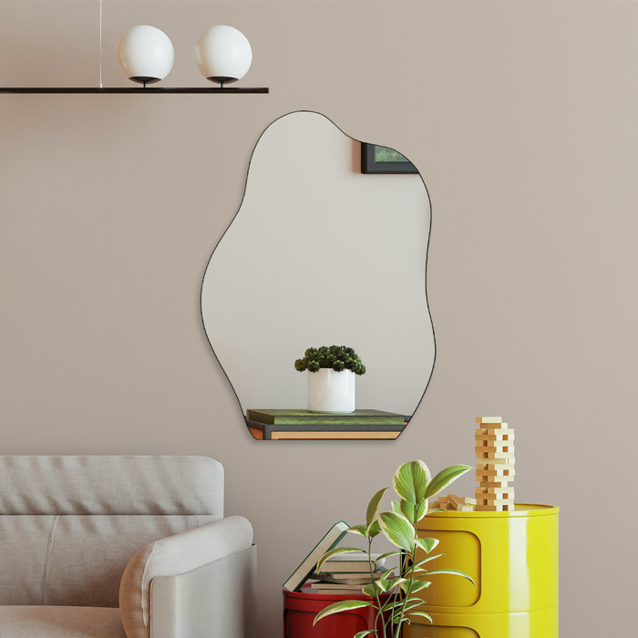 Orren Ellis Asymmetrical Mirror, Frameless Irregular Wall Mirror ...