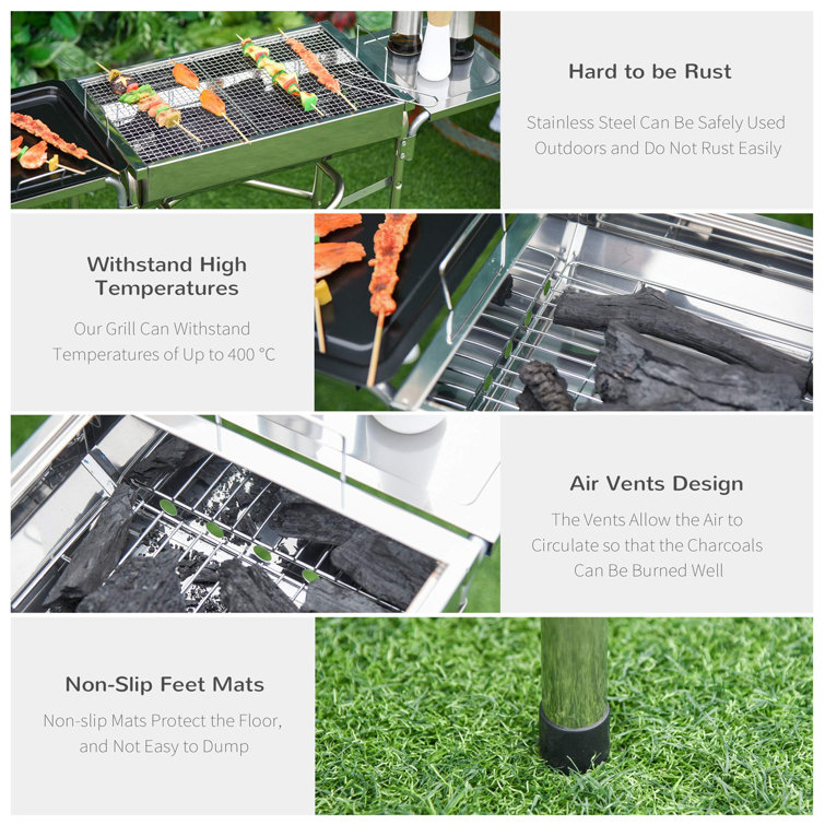 Levi Beer Outdoor Folding BBQ Rectangular Stainless Steel Adjustable ...