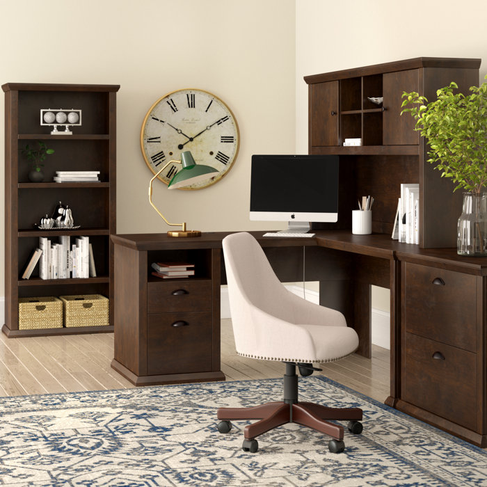 Three Posts™ Ferrell 5 Piece L-Shape Computer Desk Office Set with ...