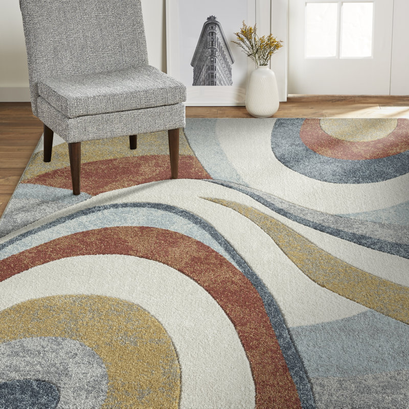 Orren Ellis Saidey Performance Orange/Blue/Beige Rug & Reviews | Wayfair