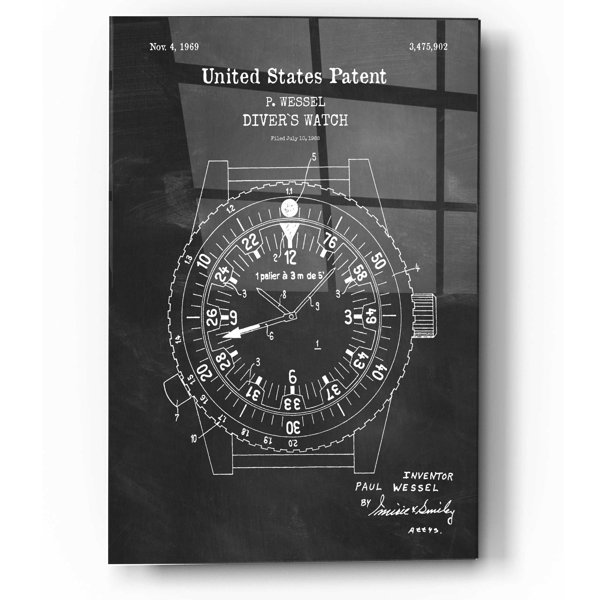 17 Stories Diver's Watch Blueprint Patent Chalkboard - Graphic Art on ...