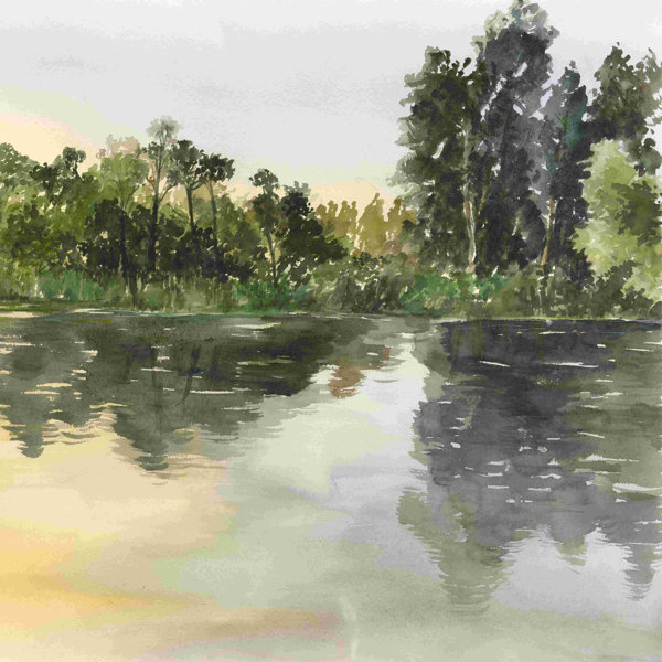 Winston Porter Watercolor Shoreline Trees - Wrapped Canvas Print | Wayfair