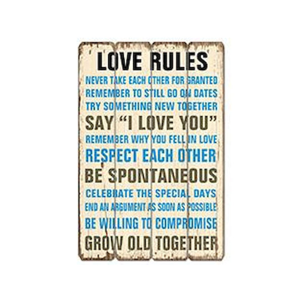 Millwood Pines Love Rules Wooden Sign Wall Décor | Wayfair