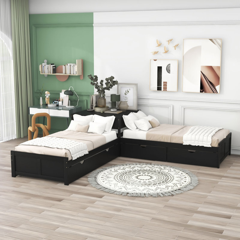 Red Barrel Studio® Divyanshi Twin Size L-shaped Platform Bed with ...