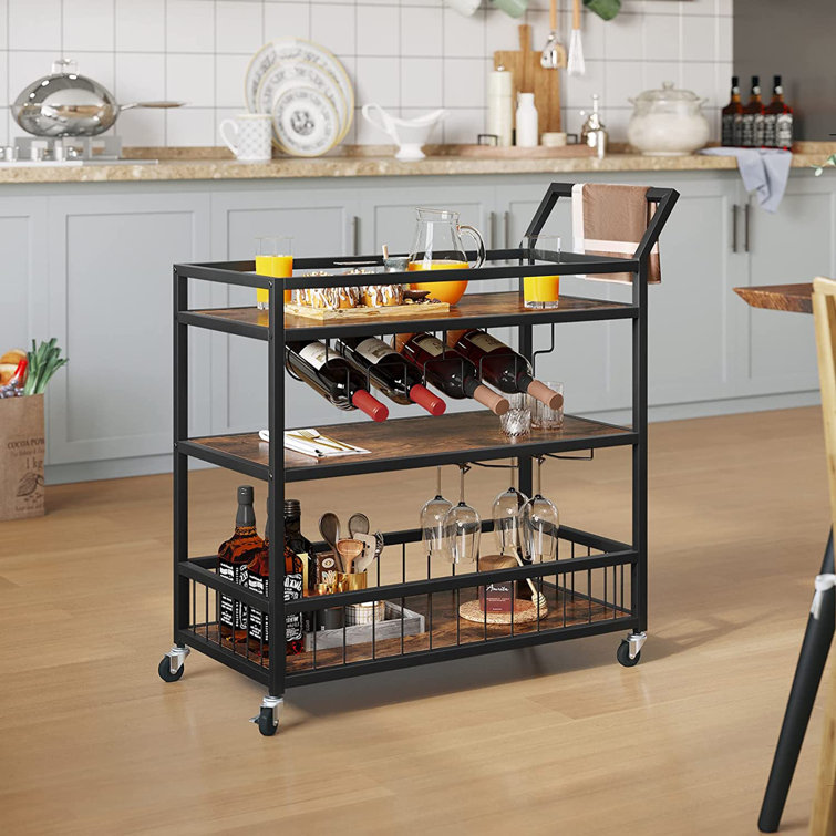 MEI-MEILI Industrial Bar Cart Kitchen Serving Trolley With Wine Rack ...