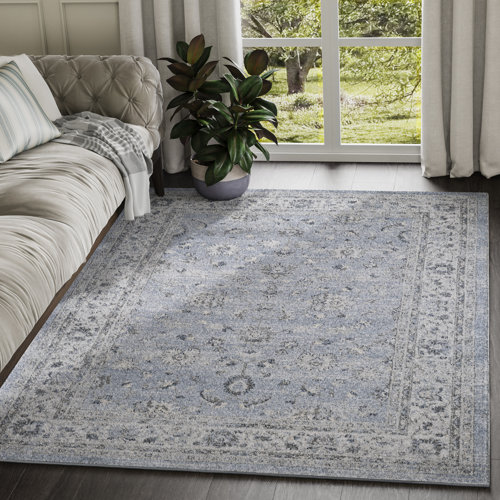 Ophelia & Co. Bushong Power Loom Performance Blue/Beige Rug & Reviews ...