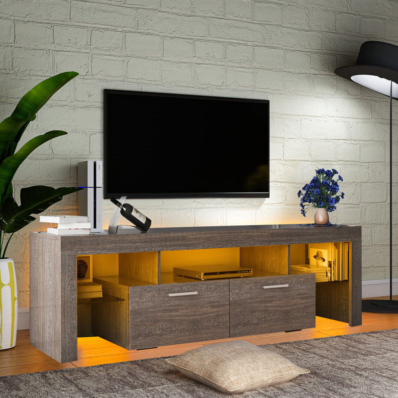 Ivy Bronx Antwann Modern LED TV Stand for 70" TVs, Wood Entertainment ...