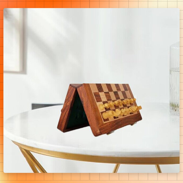 20TH CENTURY ROUND TABLE Magnetic Wooden Folding Chess Board with Extra ...