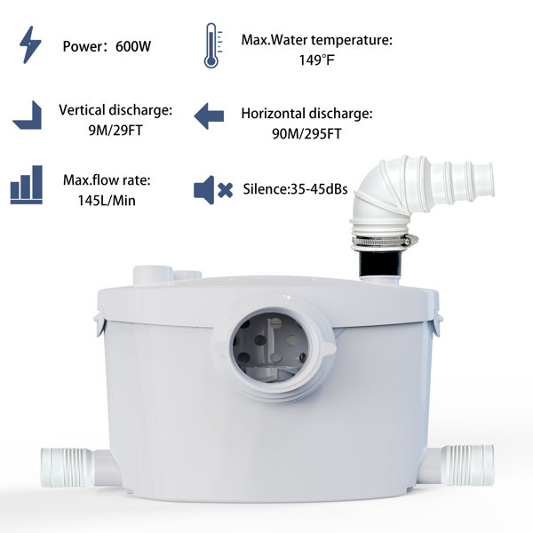 SUPERFLO Macerating Toilet with Upflush Toilet System, 600W Motor, and ...