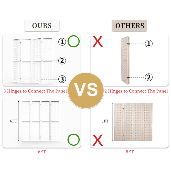 Ebern Designs Zulal 64'' W x 67'' H 4 - Panel Solid Wood Folding Room ...