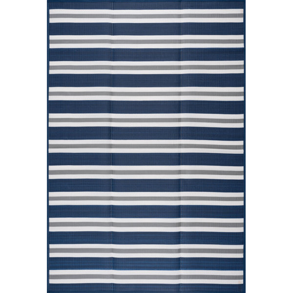 Highland Dunes Seattle Contemporary Stripes Area Rug, Navy | Wayfair