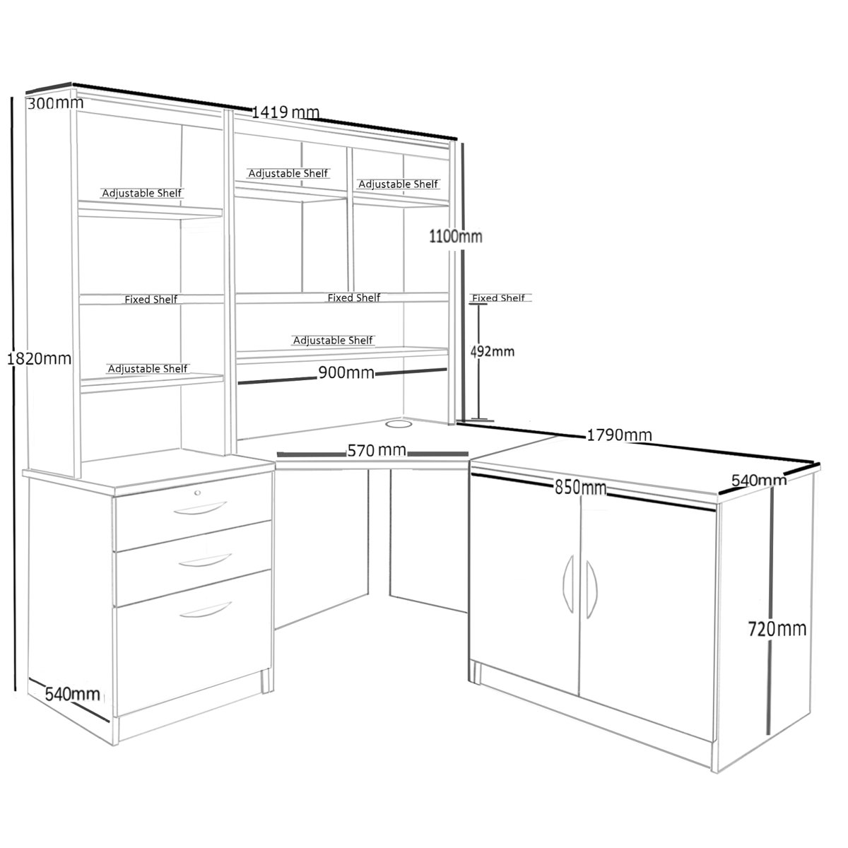 Ebern Designs Brelynn 5 Piece L-Shape Computer Desk Office Set with ...