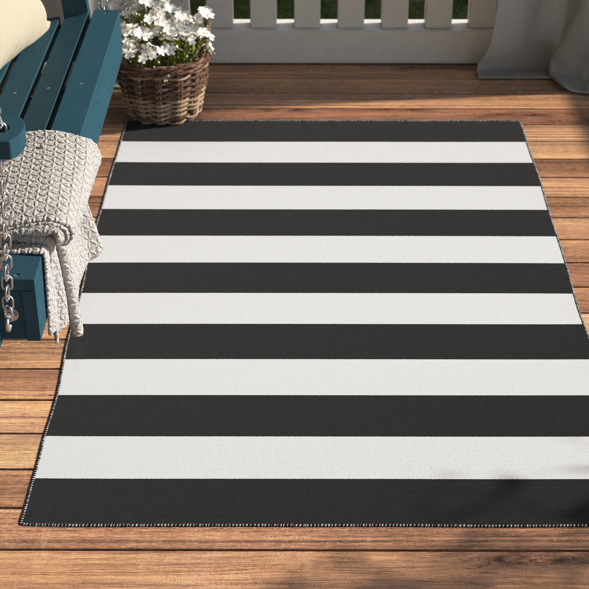 Andover Mills™ Salley Striped Handmade Flatweave Black Indoor/Outdoor ...
